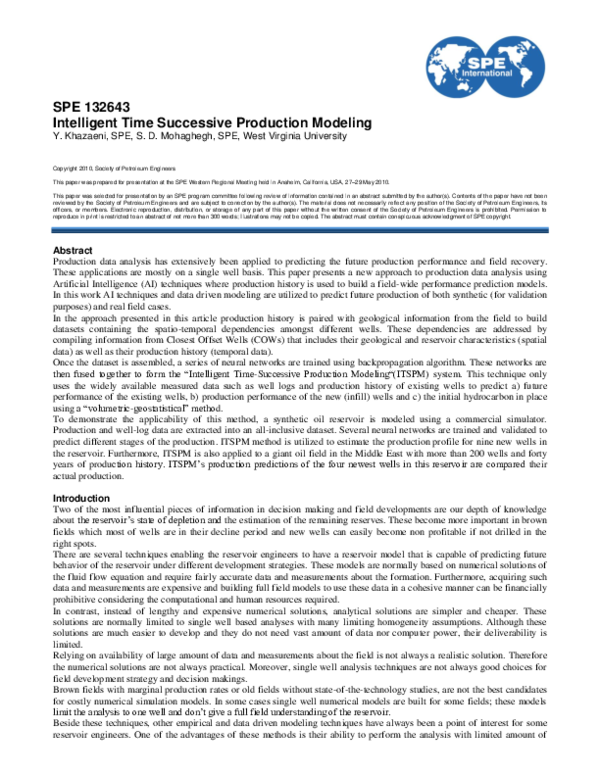 Pdf Spe 132643 Intelligent Time Successive Production Modeling