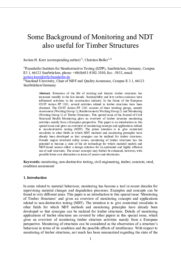 (PDF) Some background of monitoring and NDT also useful for timber ...
