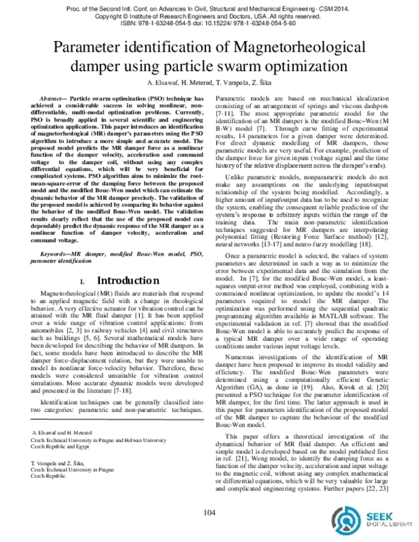 (PDF) Parameter identification of Magnetorheological damper using particle swarm optimization