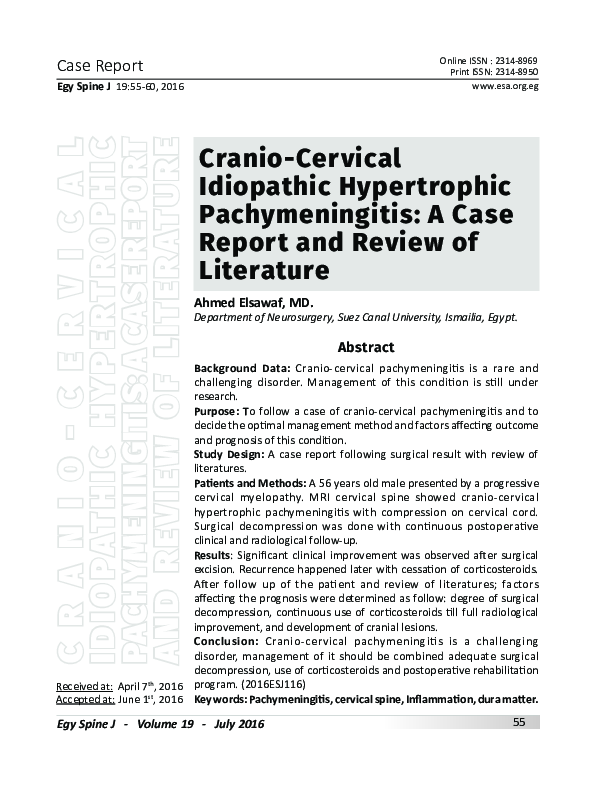 (PDF) Cranio-Cervical Idiopathic Hypertrophic Pachymeningitis: A Case Report and Review of ...