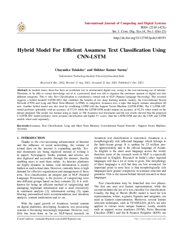 (PDF) Hybrid Model for Efficient Assamese Text Classification using CNN-LSTM