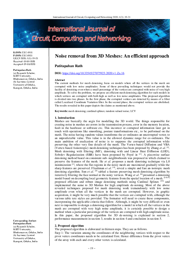 (PDF) Noise Removal from 3D Meshes: An Efficient Approach