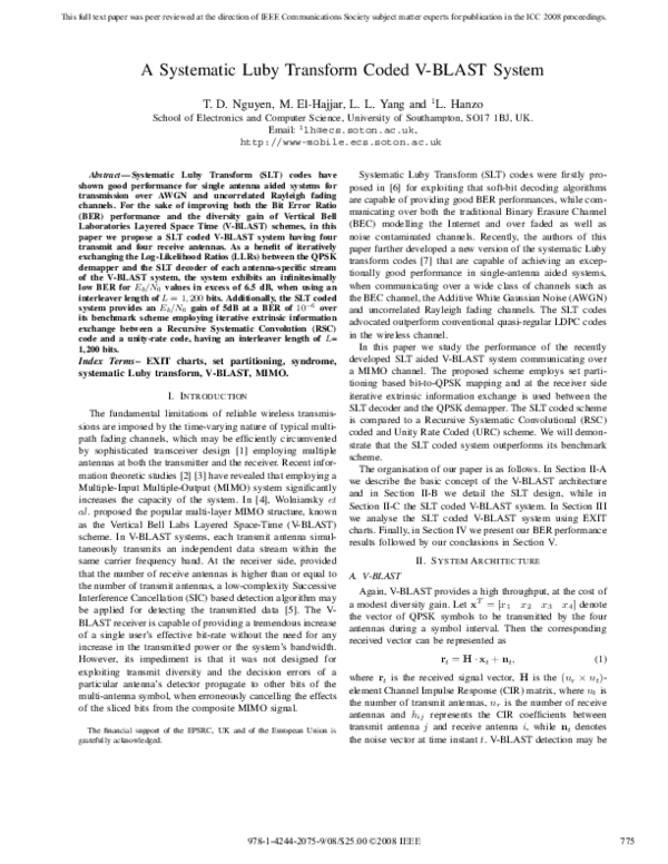 Pdf Slt Coded V Blast For Enhanced Ber Performance 