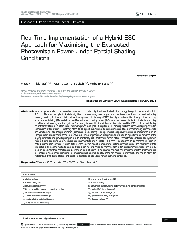 (PDF) Real-Time Implementation of a Hybrid ESC Approach for Maximising ...