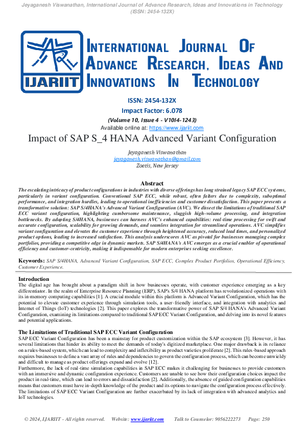 (PDF) Impact of SAP S_4 HANA Advanced Variant Configuration