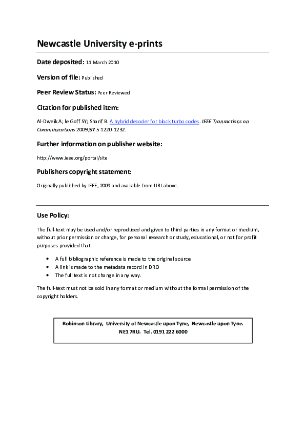 (PDF) A Hybrid Decoder for Block Turbo Codes