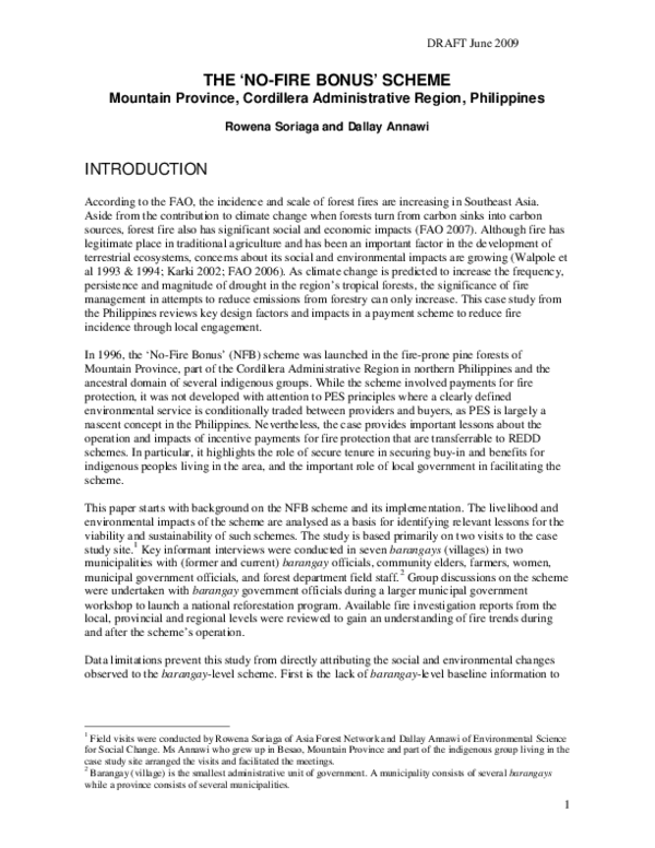 (PDF) The ‘No-Fire Bonus’ Scheme in Mountain Province, Cordillera ...