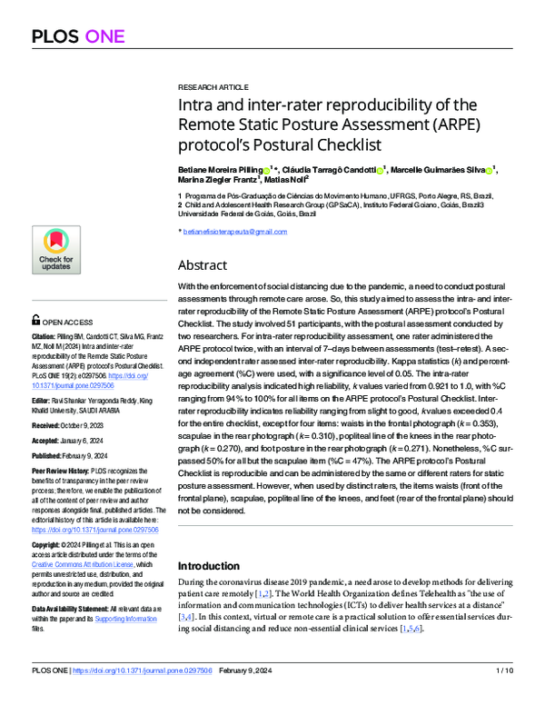 (PDF) Intra and inter-rater reproducibility of the Remote Static ...