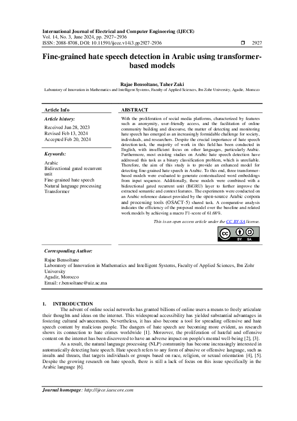 (PDF) Fine-grained hate speech detection in Arabic using transformer-based models