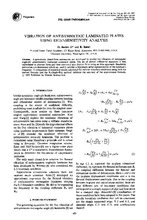 Pdf Vibration Of Antisymmetric Laminated Plates Using Eigensensitivity Analysis
