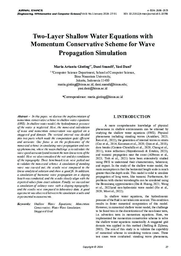 (PDF) Two-Layer Shallow Water Equations with Momentum Conservative Scheme for Wave Propagation ...