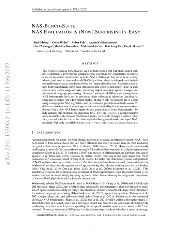 (PDF) NAS-Bench-Suite: NAS Evaluation is (Now) Surprisingly Easy