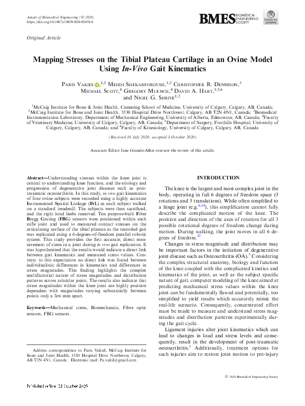 (PDF) Mapping Stresses on the Tibial Plateau Cartilage in an Ovine ...