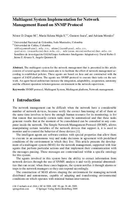 (PDF) Multiagent System Implementation for Network Management Based on SNMP Protocol
