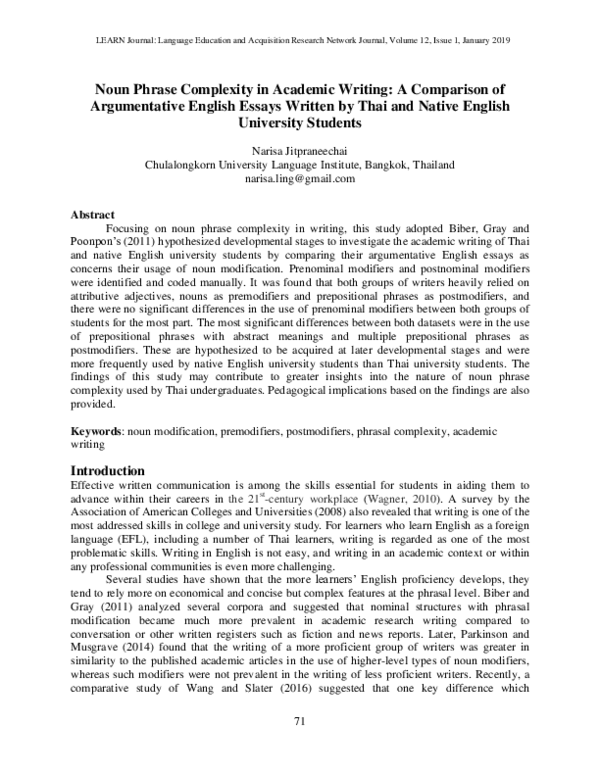 (PDF) Noun Phrase Complexity in Academic Writing: A Comparison of ...