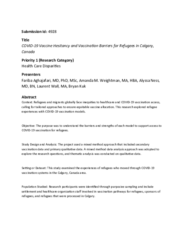 (PDF) COVID-19 Vaccine Hesitancy and Vaccination Barriers for Refugees ...