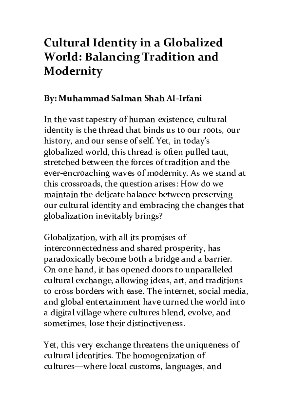 (PDF) Cultural Identity in a Globalized World; Balancing Tradition and ...