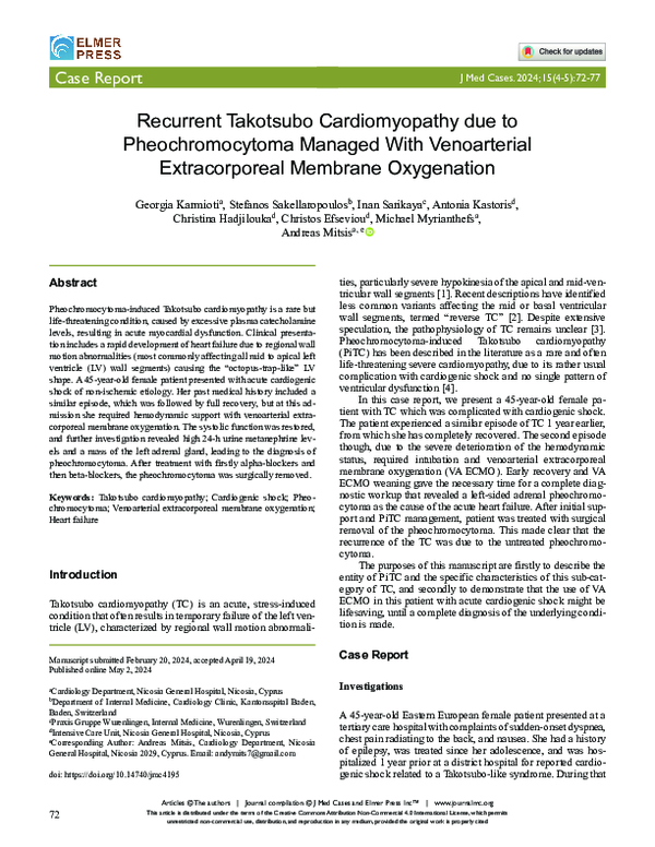(PDF) Recurrent Takotsubo Cardiomyopathy due to Pheochromocytoma Managed With Venoarterial ...