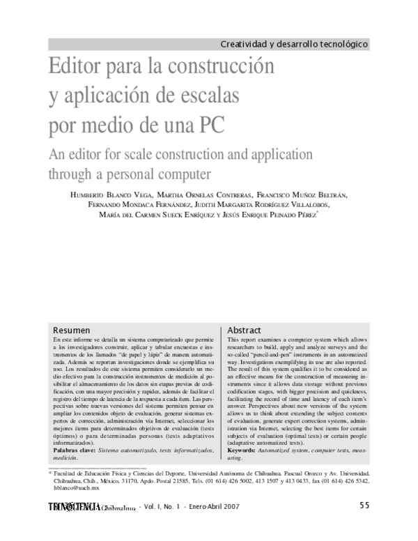 (PDF) Editor para la construcción y aplicación de escalas por medio de ... (PDF) Editor para la construcción y aplicación de escalas por medio de ...