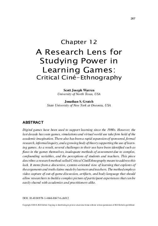 (PDF) A Research Lens for Studying Power in Learning Games