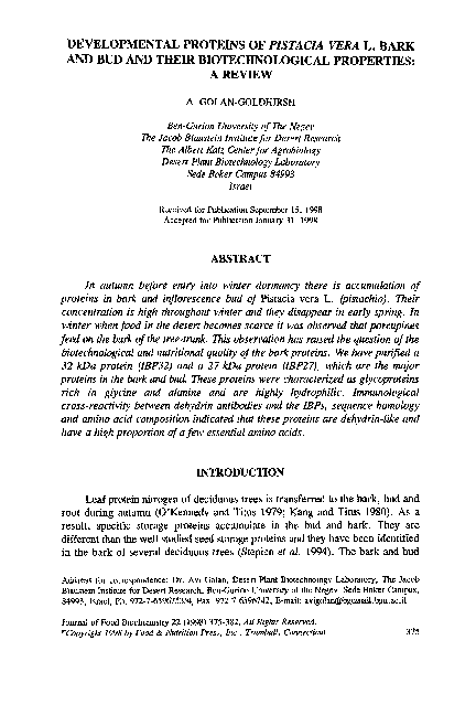 (PDF) Developmental Proteins of Pistacia Vera L. Bark and Bud and Their ...