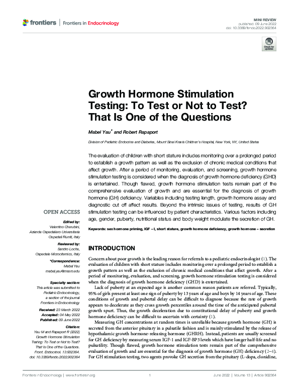 (PDF) Growth Hormone Stimulation Testing: To Test or Not to Test? That ...