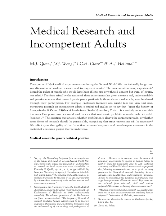 (PDF) Medical Research and Incompetent Adults