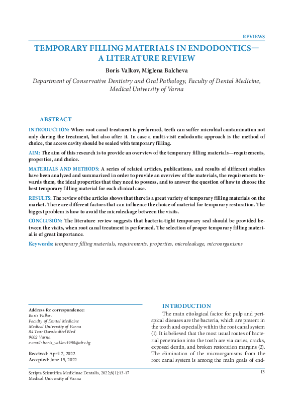 (PDF) Temporary filling materials in endodontics—a literature review