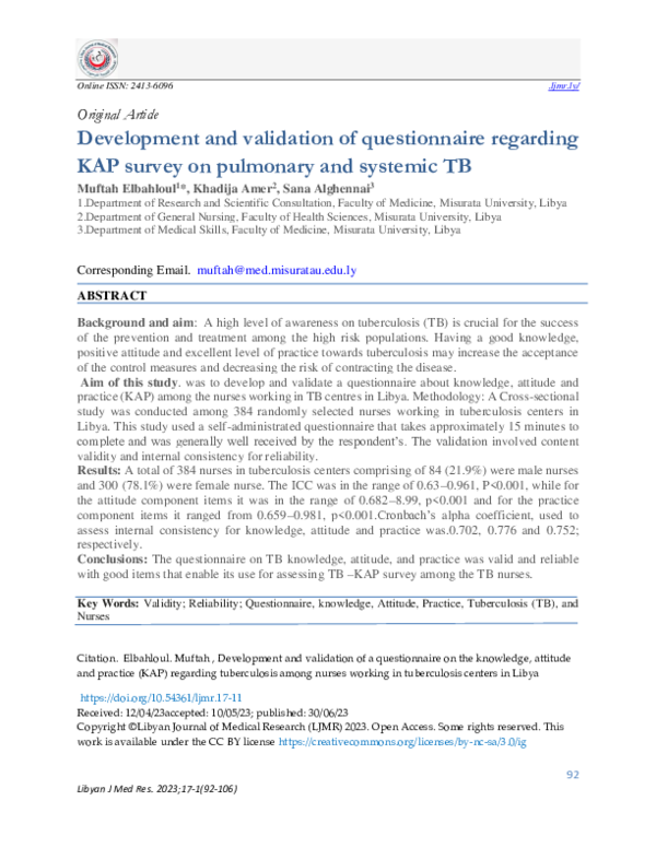 (PDF) Development and validation of questionnaire regarding KAP survey ...