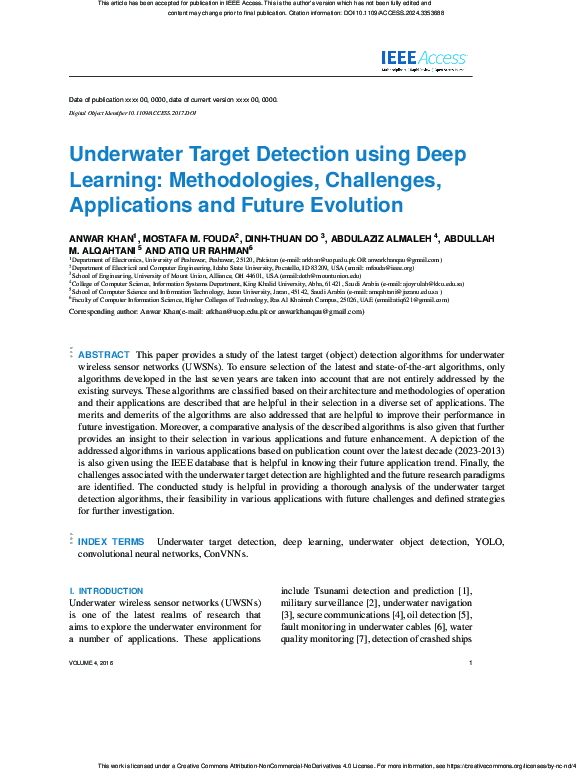 Pdf Underwater Target Detection Using Deep Learning Methodologies Challenges Applications