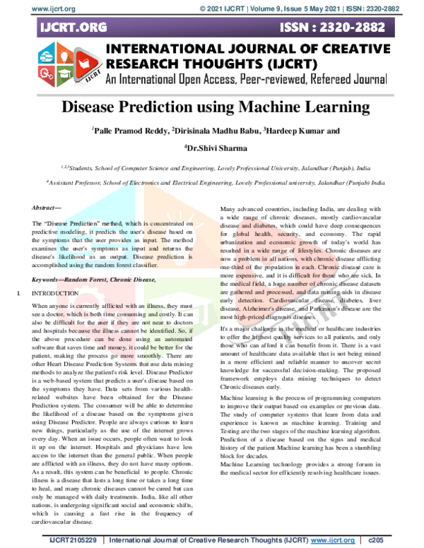 (PDF) Disease Prediction Using Machine Learning