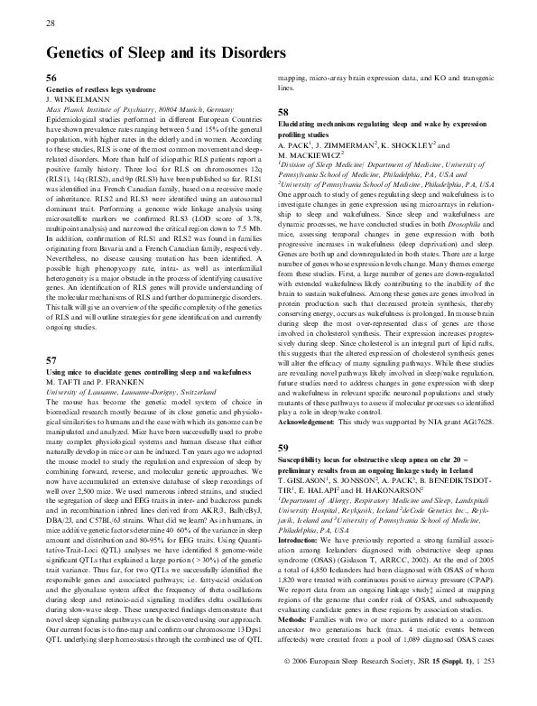 (PDF) Genetics of Sleep and Its Disorders