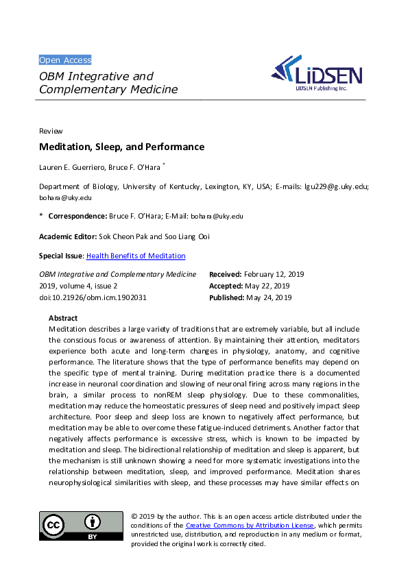 (PDF) Meditation, Sleep, and Performance