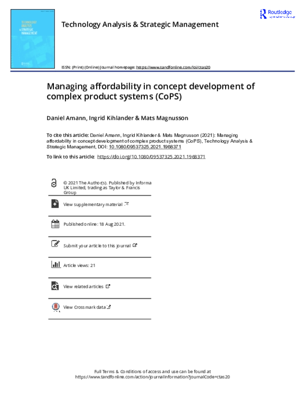 (PDF) Managing affordability in concept development of complex product ...