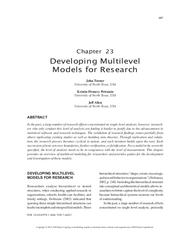 (PDF) Developing Multilevel Models for Research