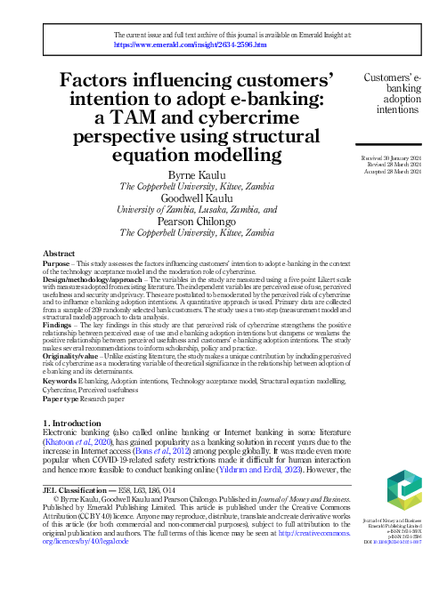 (PDF) Factors influencing customers’ intention to adopt e-banking: a TAM and cybercrime ...