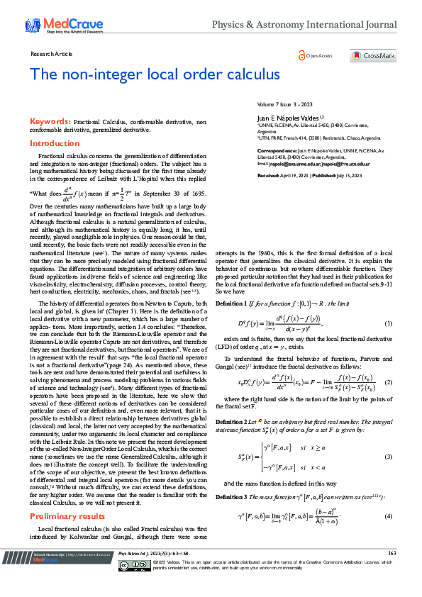 (PDF) The non-integer local order calculus