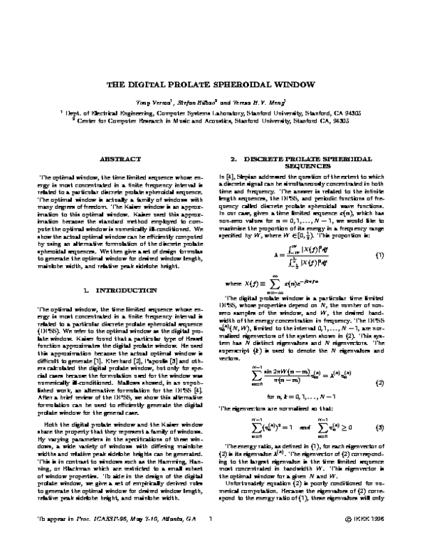 (PDF) The digital prolate spheroidal window