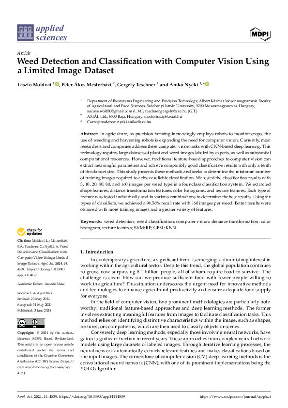 (PDF) Weed Detection and Classification with Computer Vision Using a Limited Image Dataset