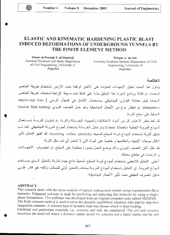 (PDF) Elastic and Kinematic Hardening Plastic Blast Induced Deformations of Underground Tunnels ...