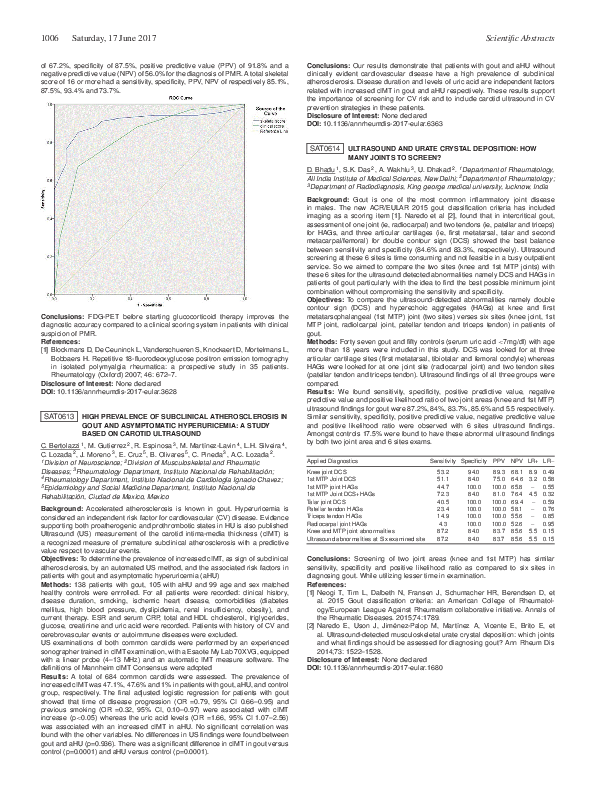 (PDF) SAT0614 Ultrasound and urate crystal deposition: how many joints to screen? | Anupam ...