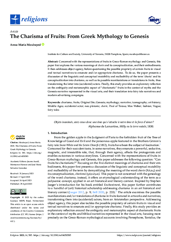 (PDF) The Charisma of Fruits: From Greek Mythology to Genesis