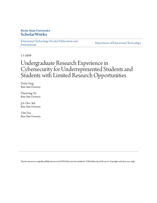 (PDF) Undergraduate Research Experience in Cybersecurity for ...