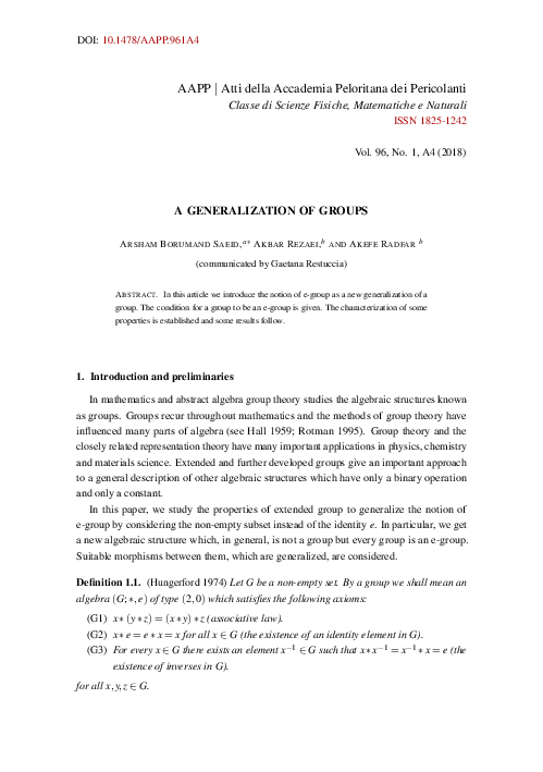 (PDF) A generalization of groups
