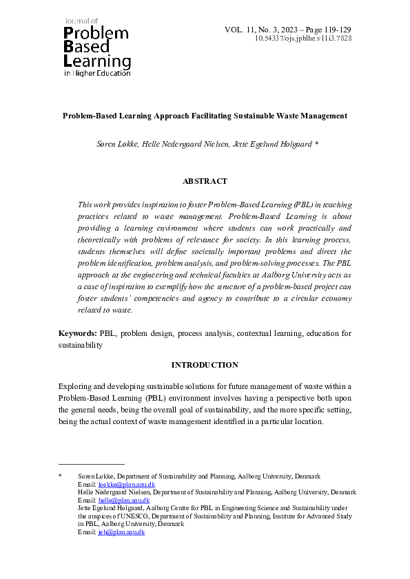 (PDF) Problem-Based Learning Approach Facilitating Sustainable Waste Management