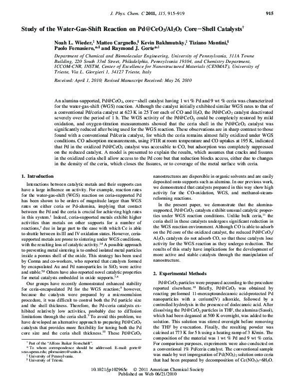 (PDF) Study of the Water-Gas-Shift Reaction on Pd@CeO2/Al2O3 Core−Shell ...