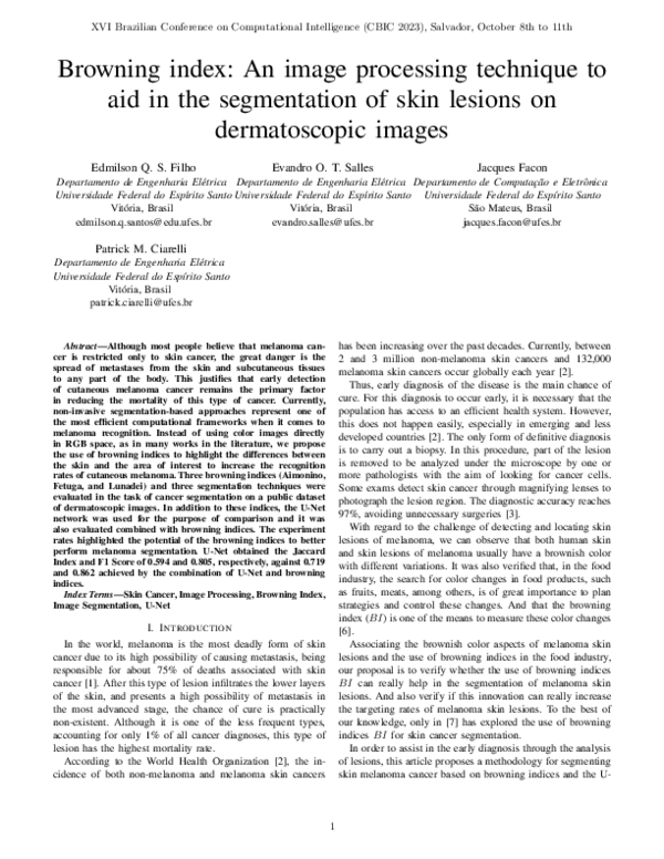 (PDF) Browning index: An image processing technique to aid in the segmentation of skin lesions ...