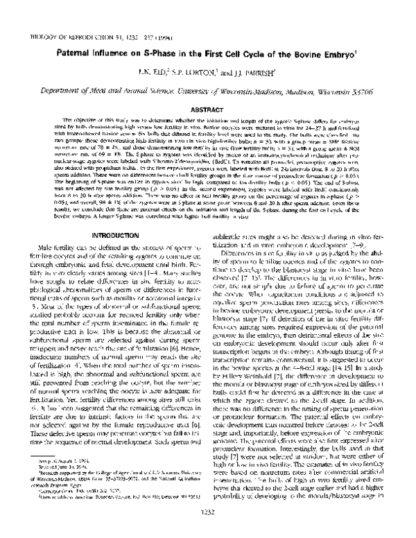 (PDF) Paternal Influence on S-Phase in the First Cell Cycle of the ...