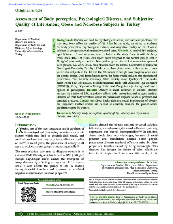 (PDF) Assessment of body perception, psychological distress, and ...