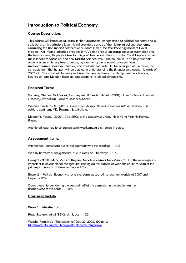 (DOC) Introduction to Political Economy